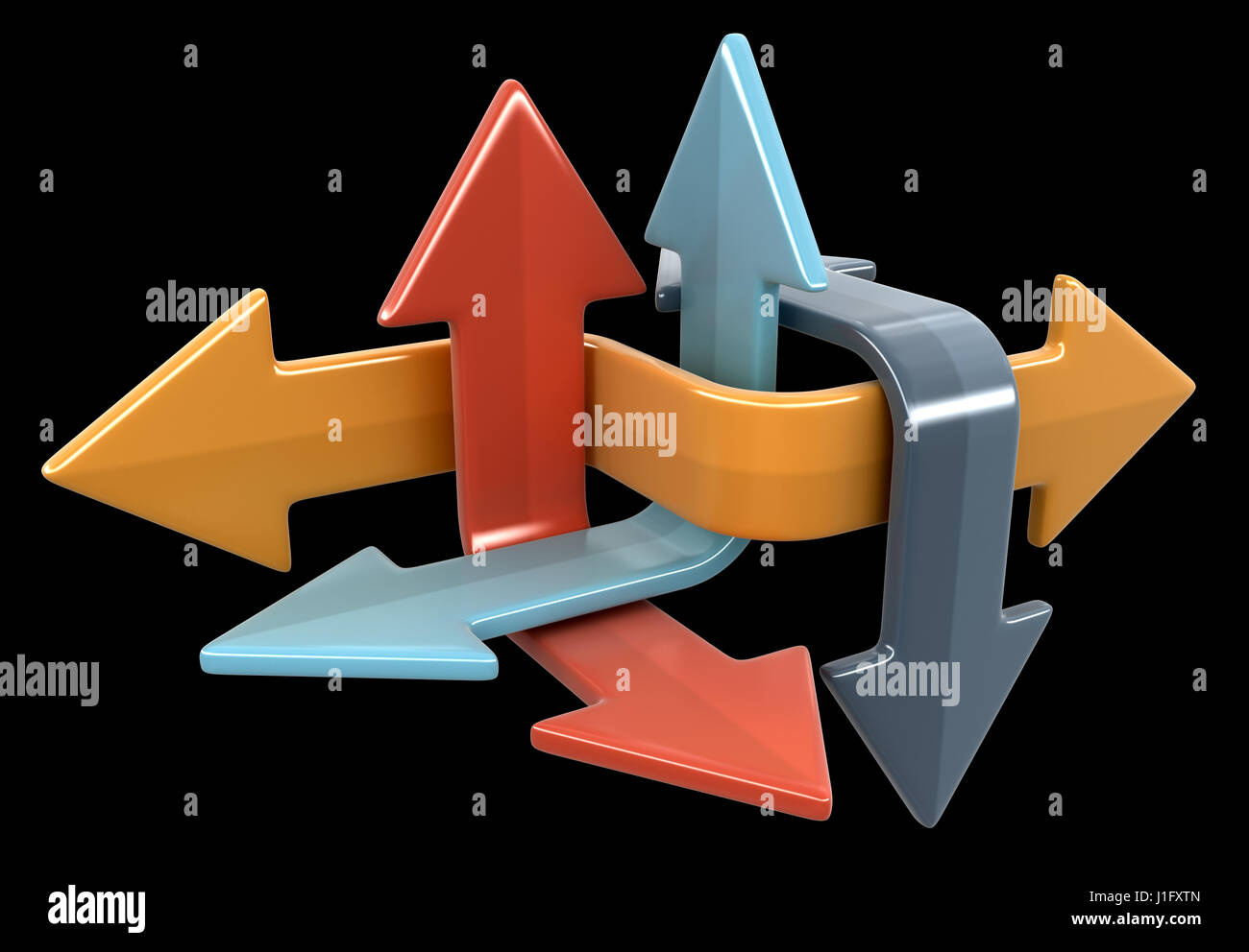 3d image of arrows in different directions. Image with clipping path ...