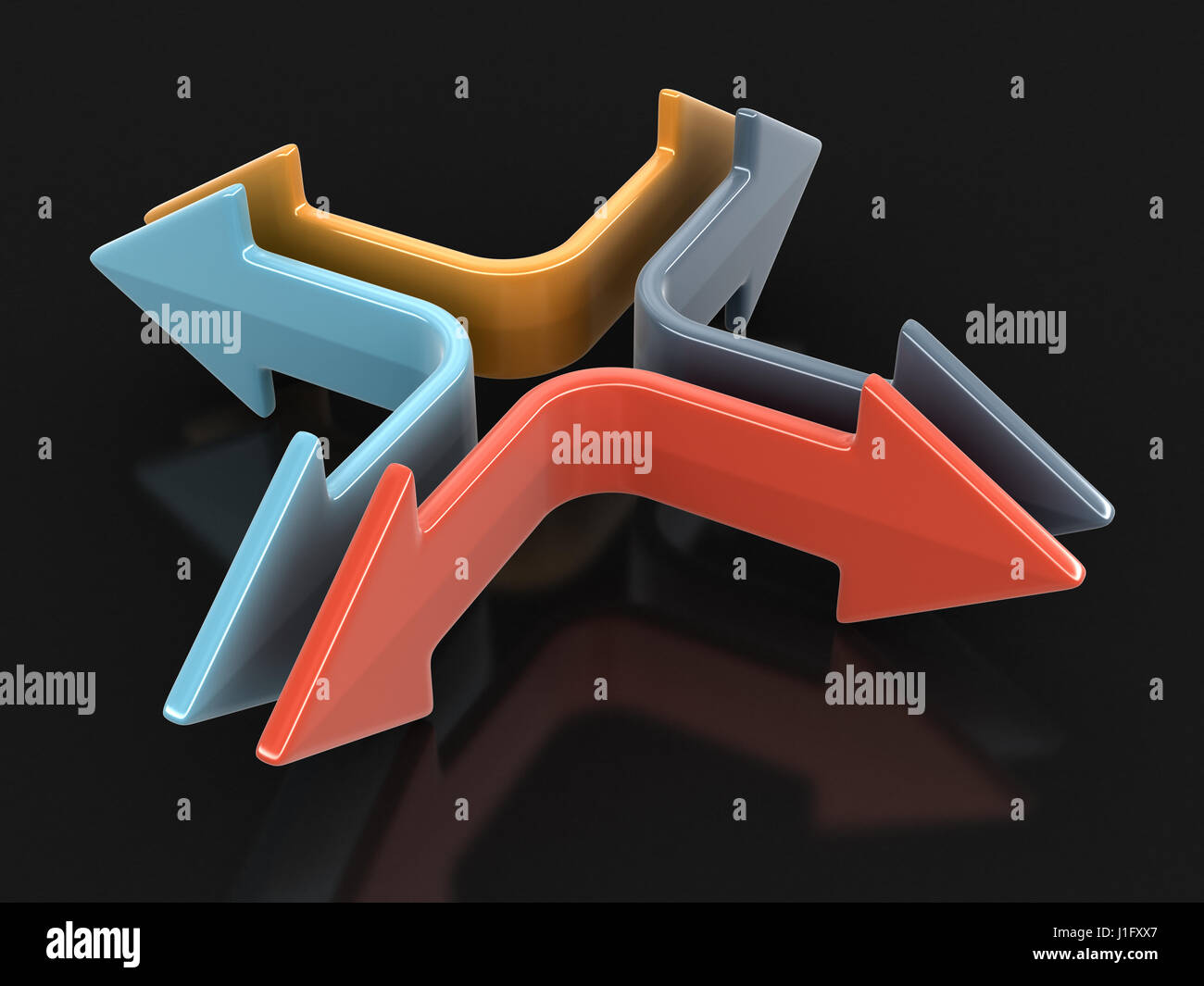 3d image of arrows in different directions. Image with clipping path ...