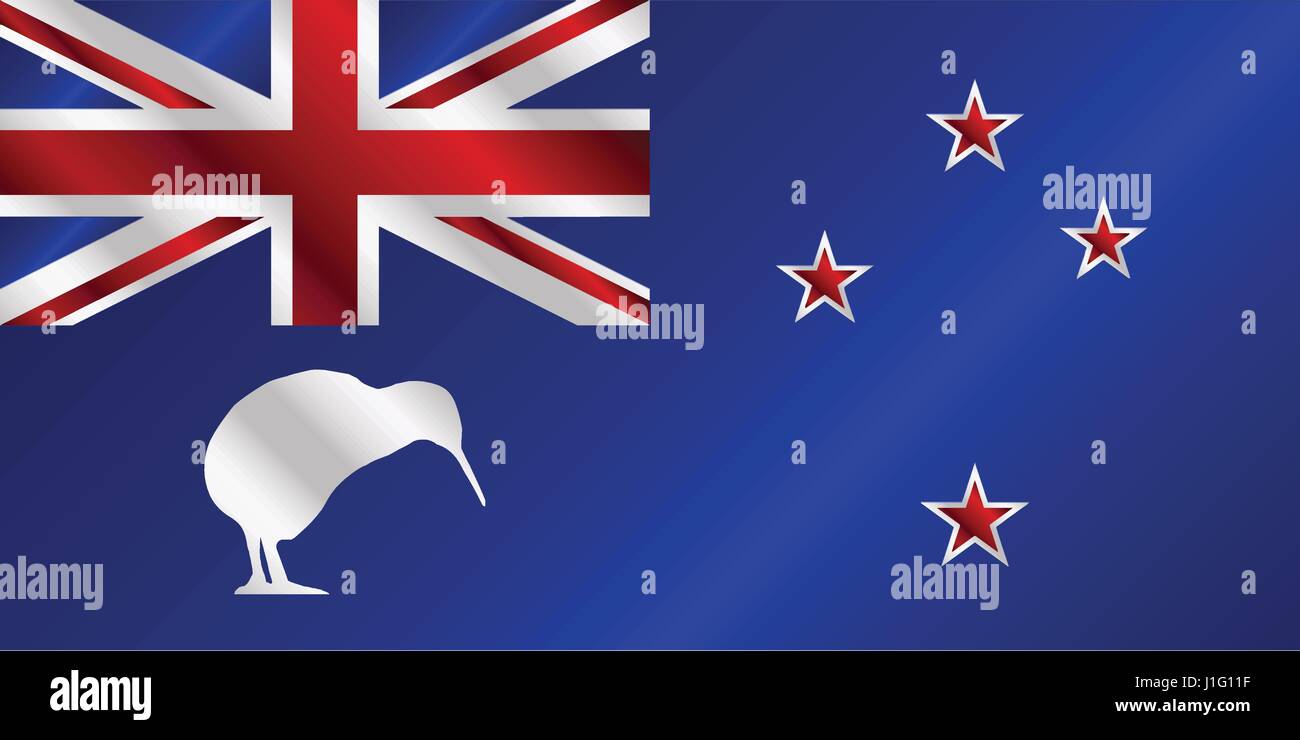 The flag of the country of New Zealand with the emblem of the kiwi ...
