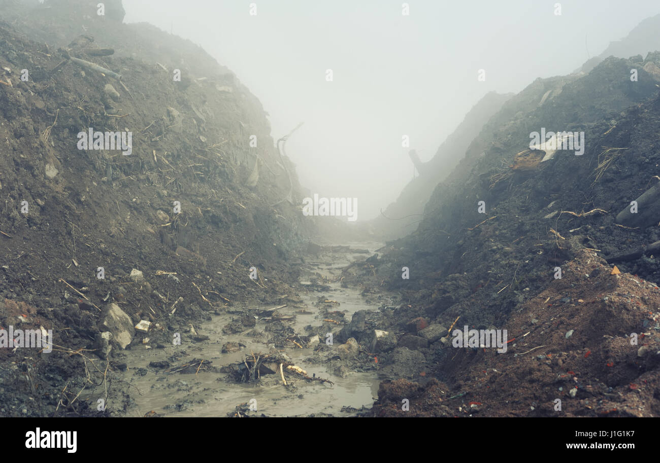 Landscape with fog over land Stock Photo - Alamy