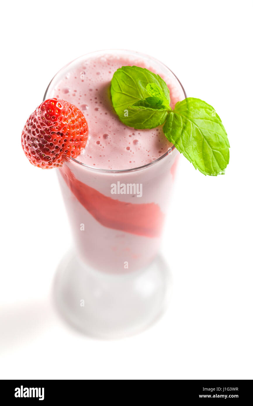 Sweet and fresh strawberry smoothies on white background Stock Photo ...