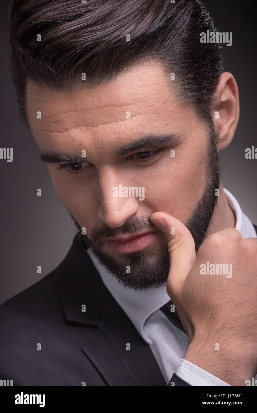 young man handsome closeup head face elegant suit head shoulders ...
