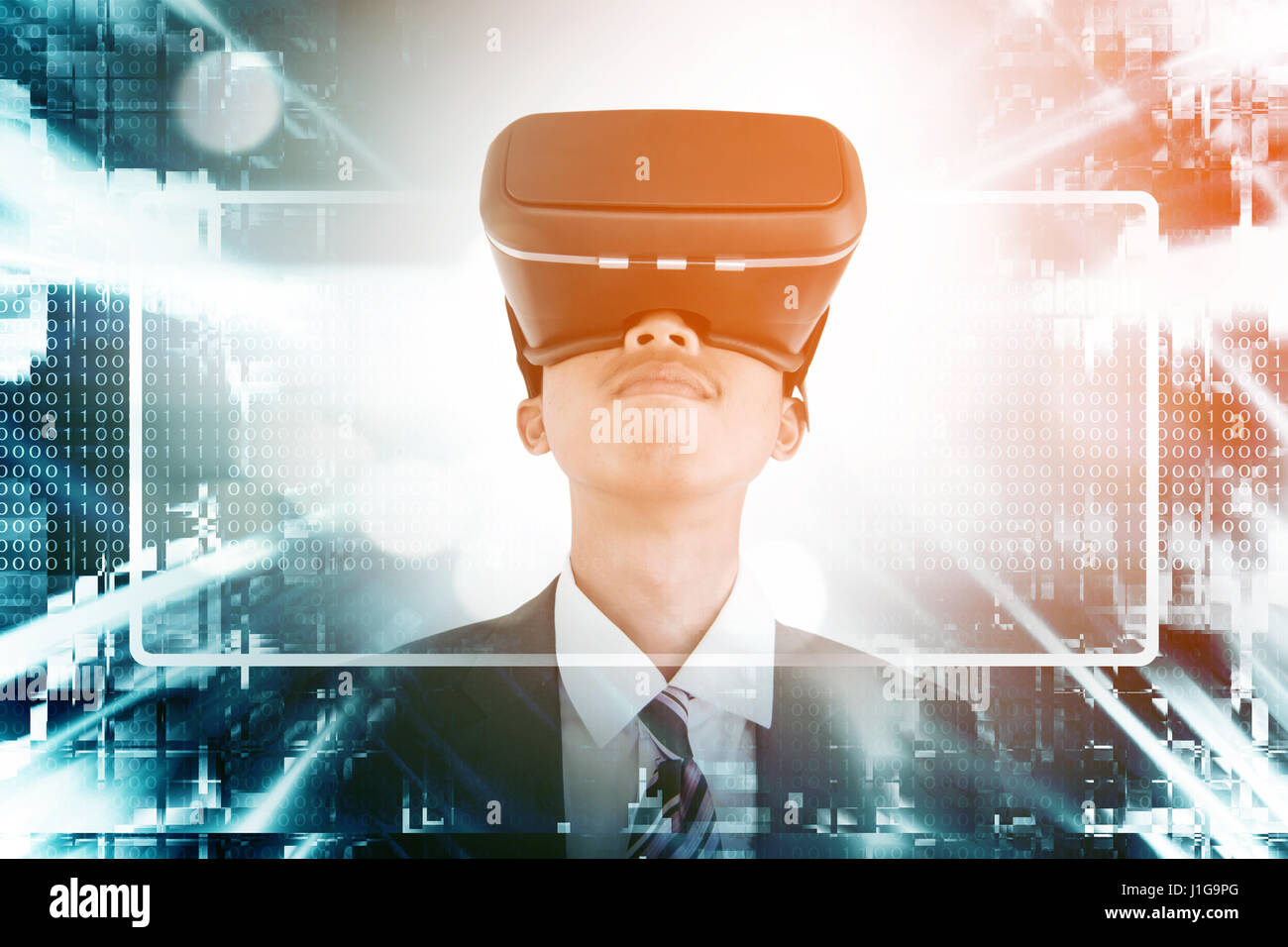 Young businessman wearing virtual reality glasses Stock Photo - Alamy