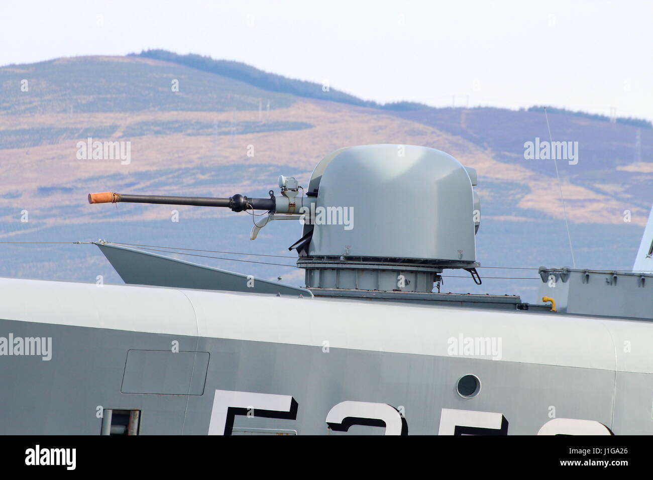 The main gun on the Royal Danish Navy's KDM Vaederren (F359), an OTO ...