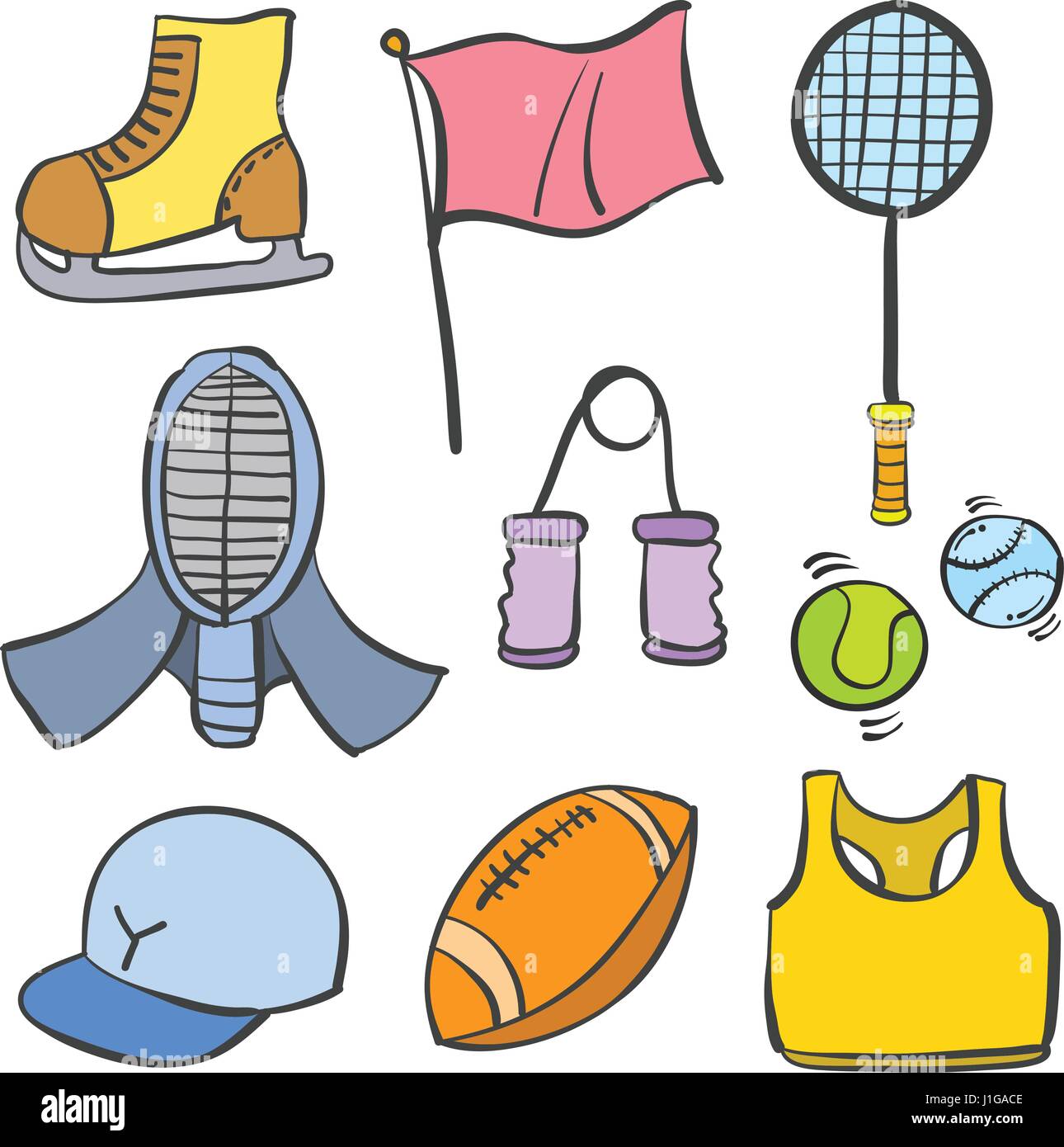 Doodle sport object equipment collection vector art Stock Vector Image ...