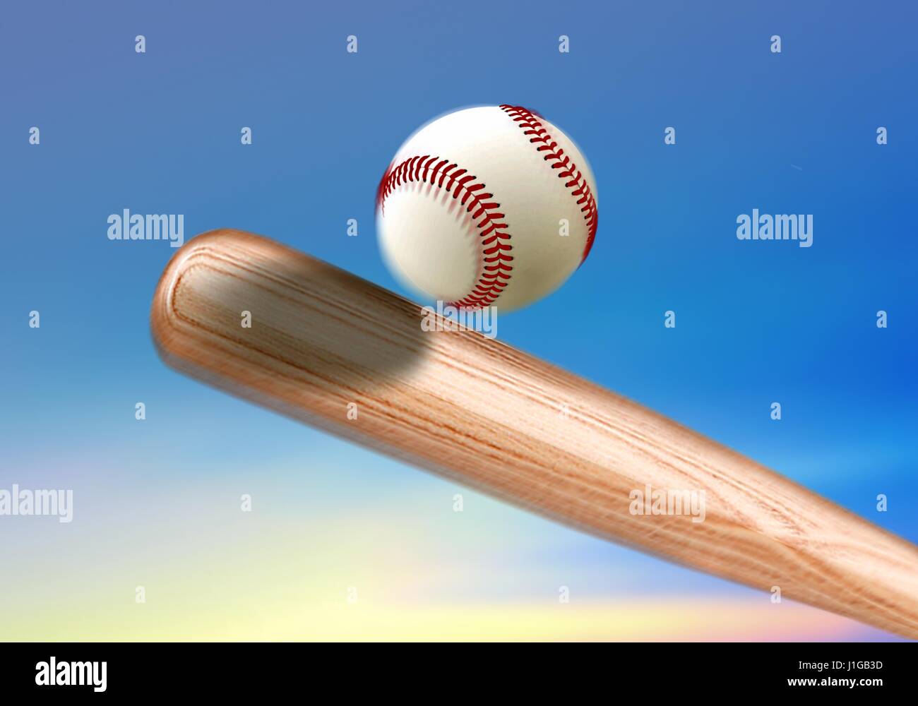 Baseball bat hitting ball under blue sky Stock Photo - Alamy