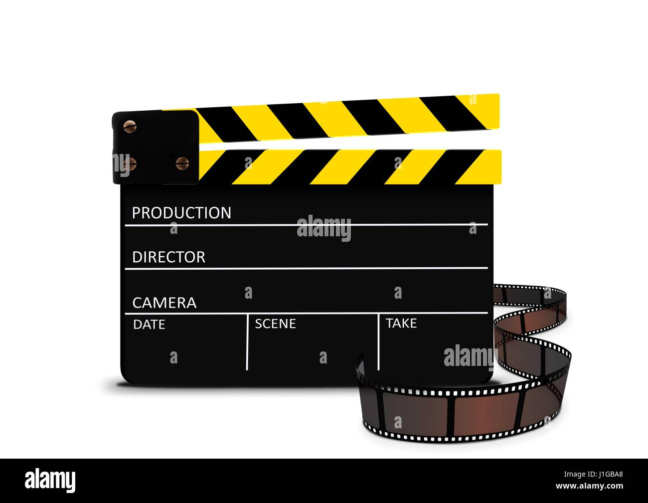 Clapperboard and film strip Stock Photo - Alamy