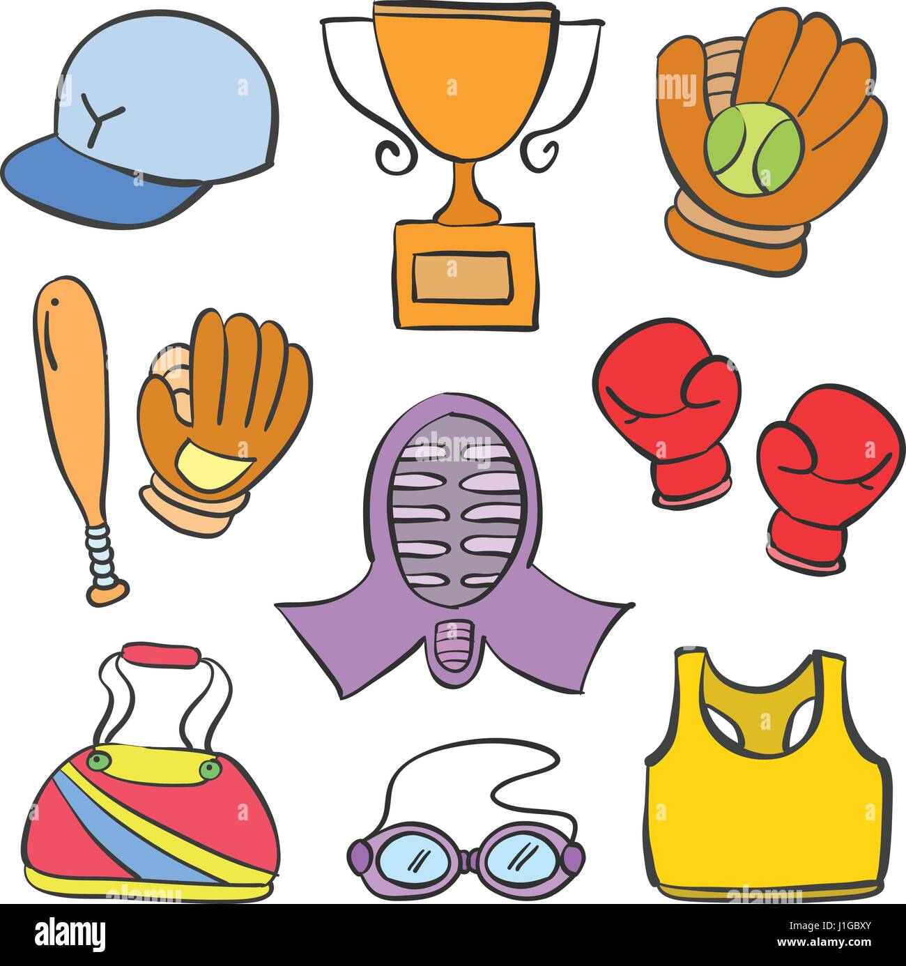 Sport equipment cartoon doodle style vector art Stock Vector Image ...