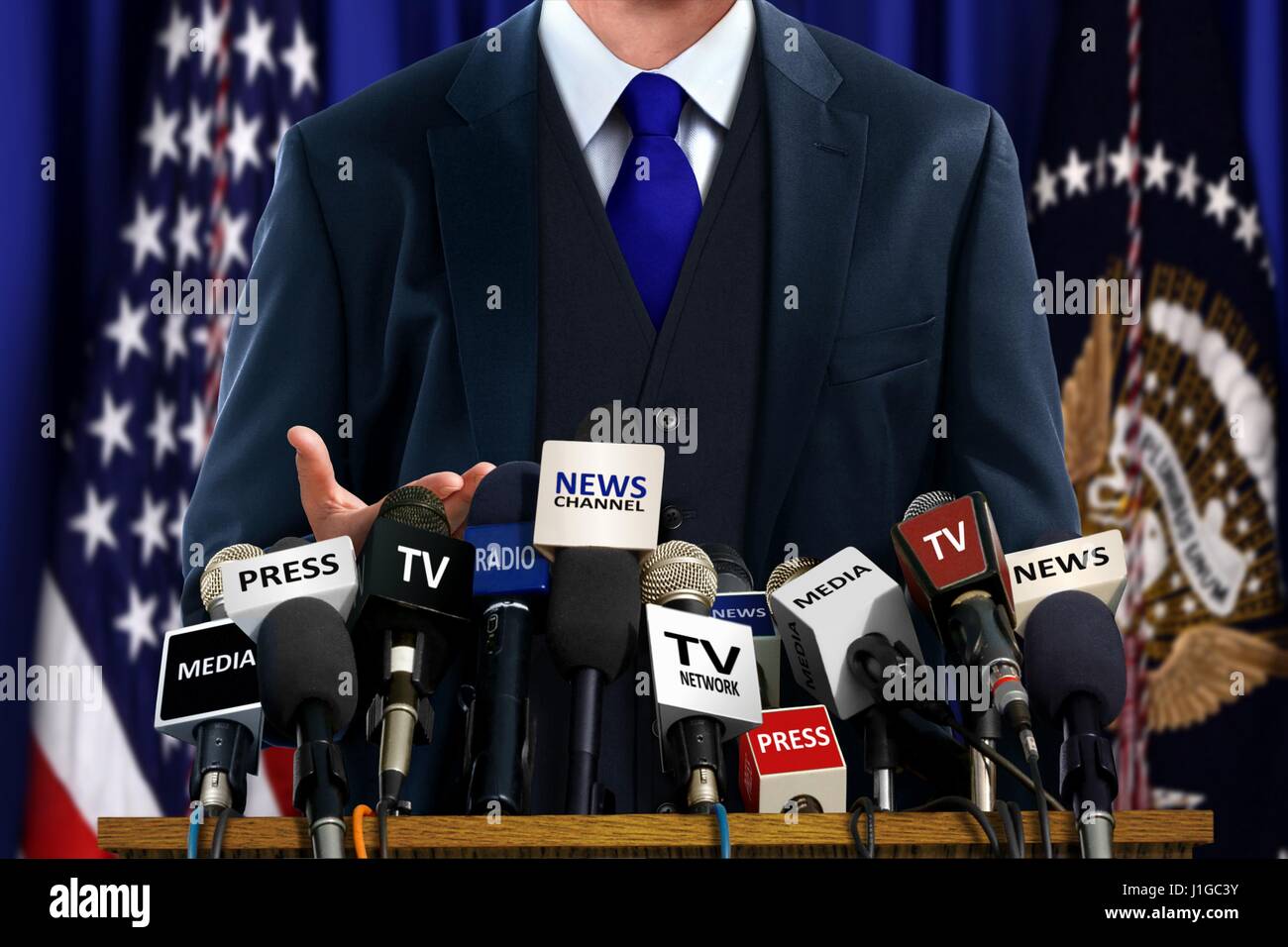 Politician at Press Conference Stock Photo - Alamy