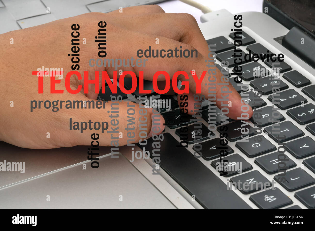 Hand with text. Technology concept Stock Photo - Alamy