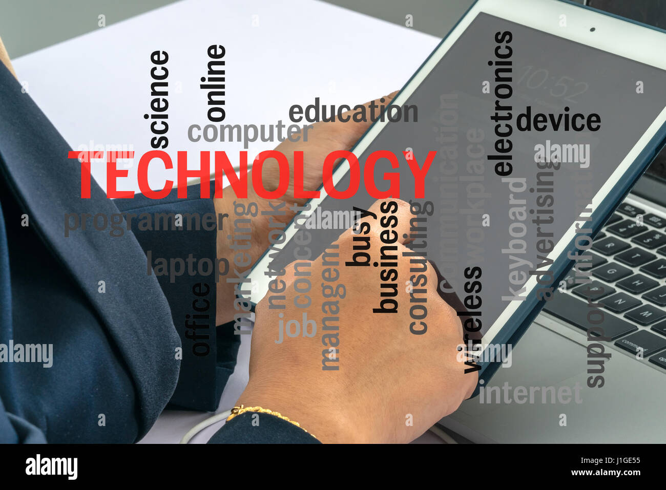 Hand with text. Technology concept Stock Photo - Alamy
