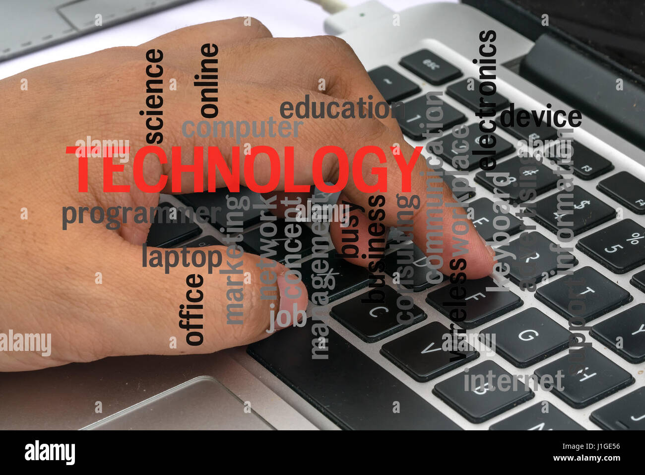 Hand with text. Technology concept Stock Photo - Alamy