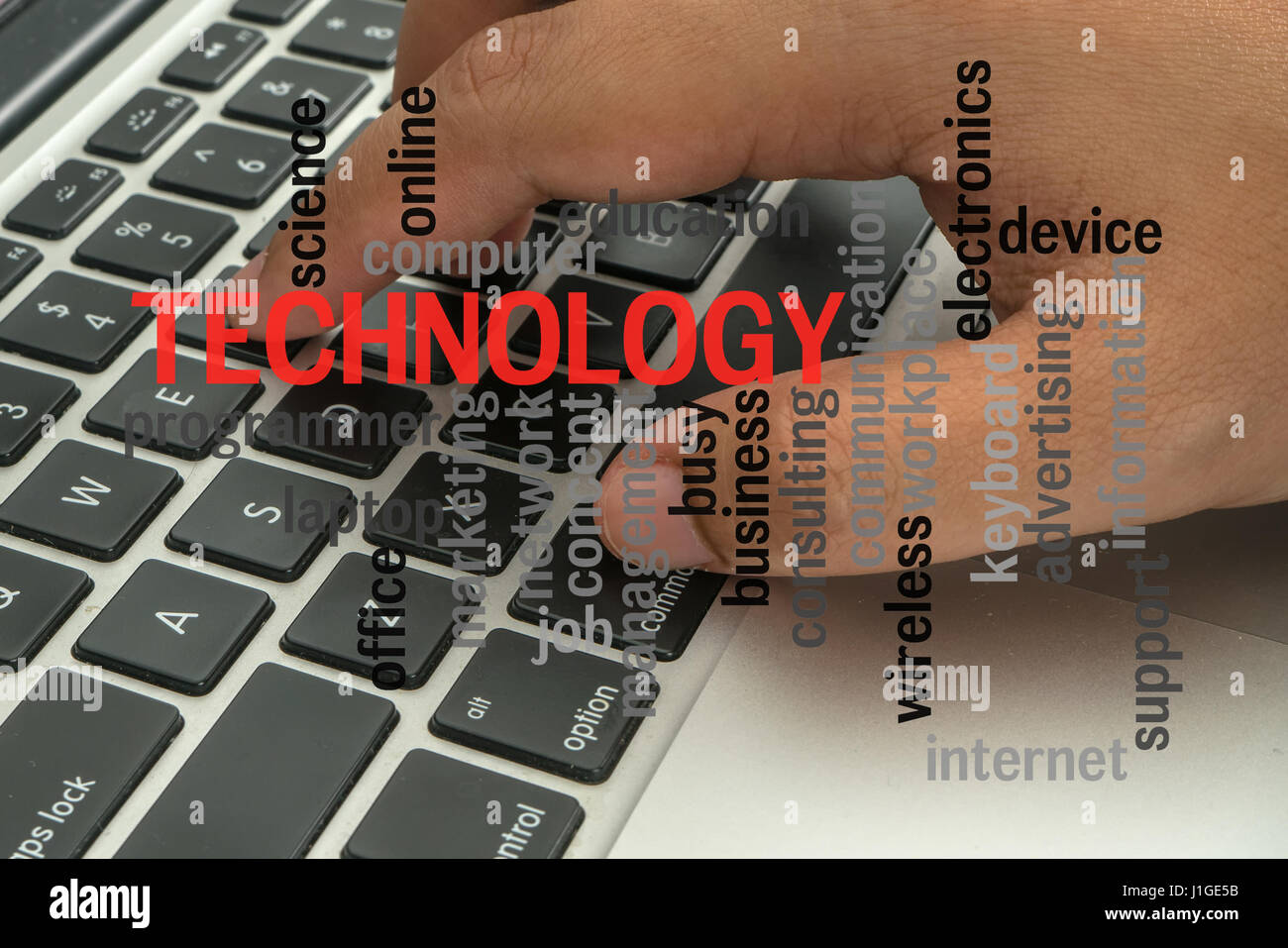 Hand with text. Technology concept Stock Photo - Alamy