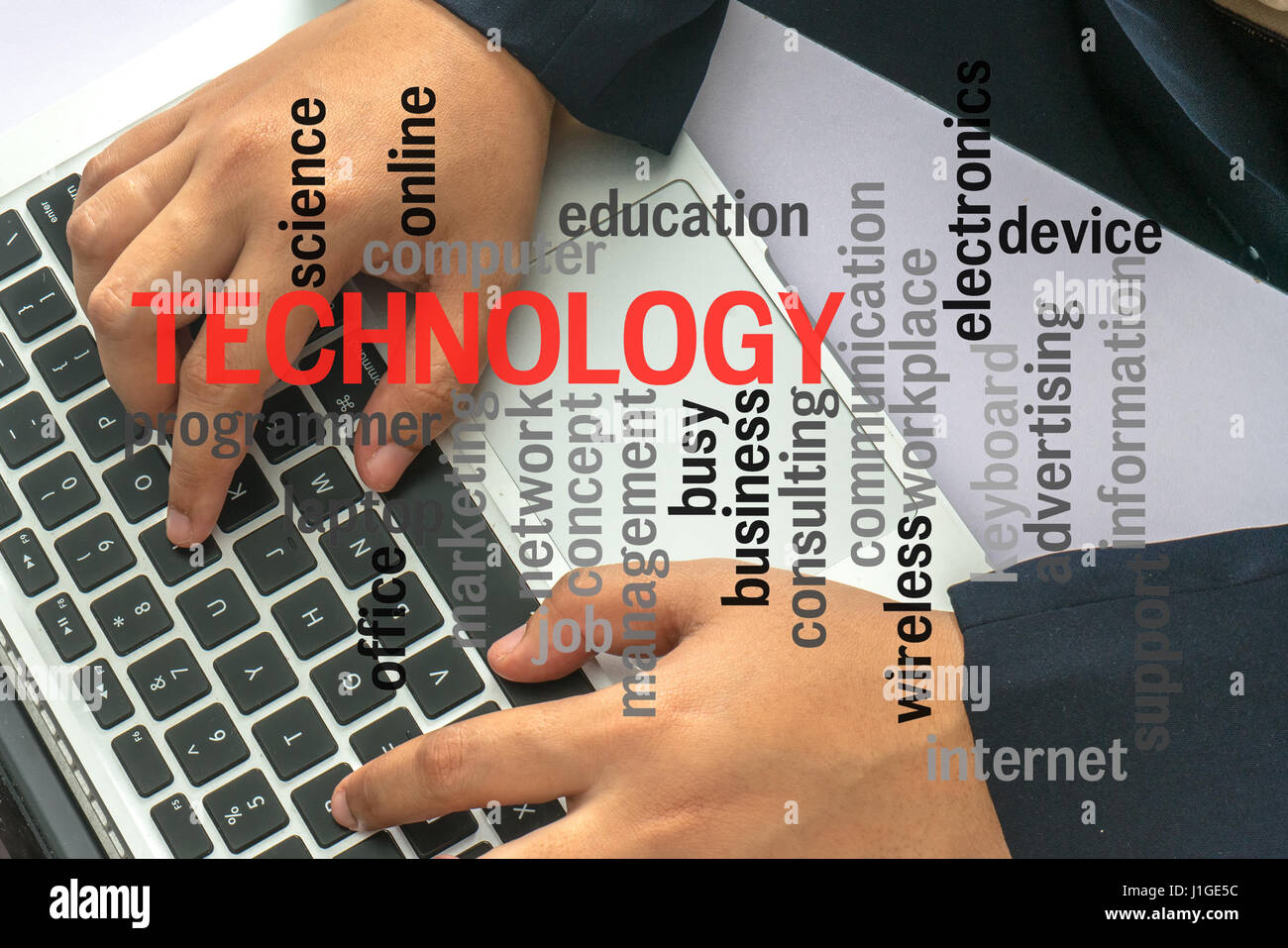 Hand with text. Technology concept Stock Photo - Alamy