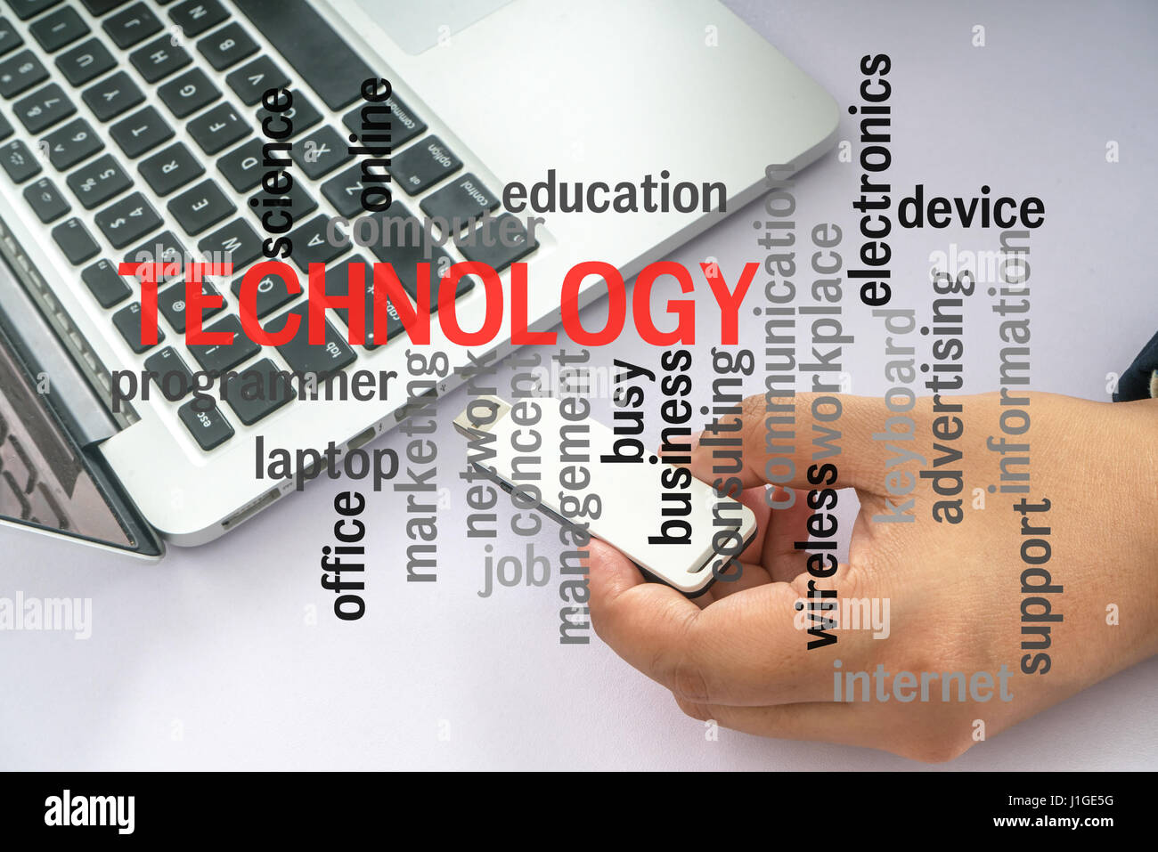 Hand with text. Technology concept Stock Photo - Alamy