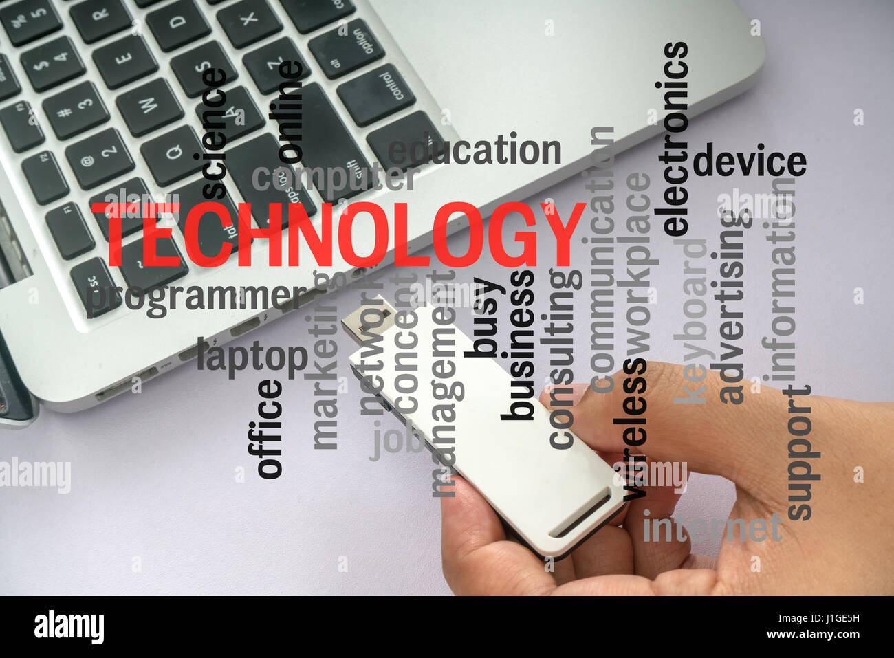 Hand with text. Technology concept Stock Photo - Alamy