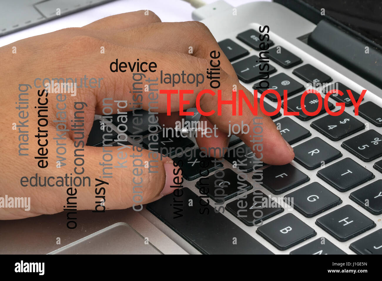 Hand with text. Technology concept Stock Photo - Alamy