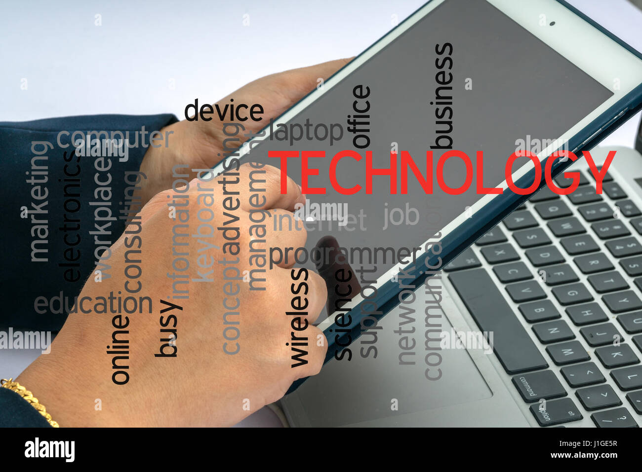 Hand with text. Technology concept Stock Photo - Alamy