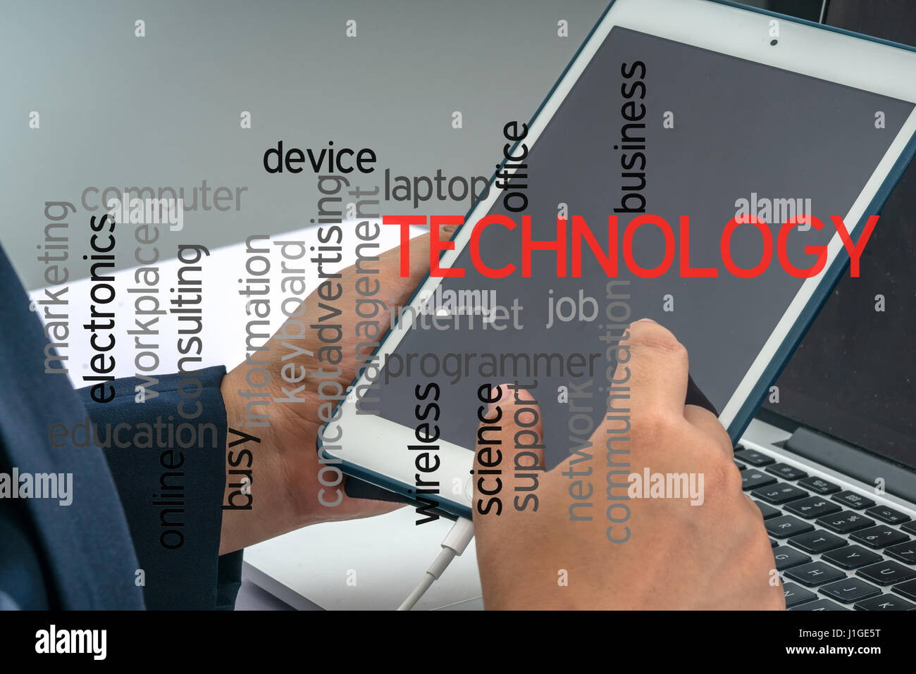 Hand with text. Technology concept Stock Photo - Alamy