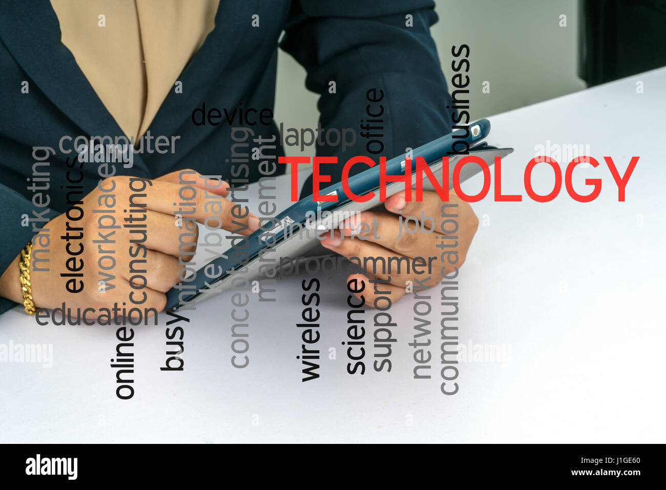 Hand with text. Technology concept Stock Photo - Alamy