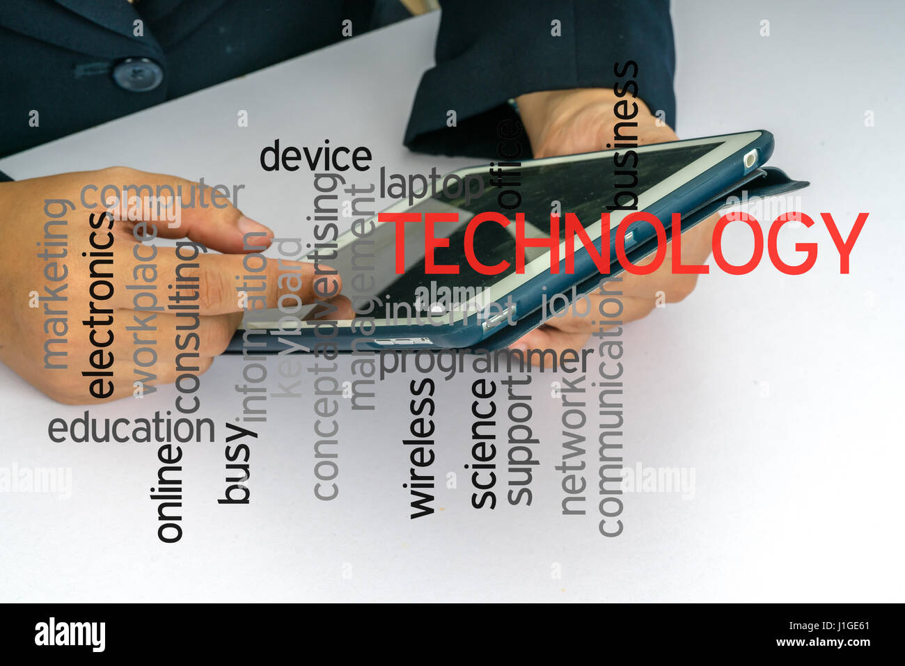 Hand with text. Technology concept Stock Photo - Alamy