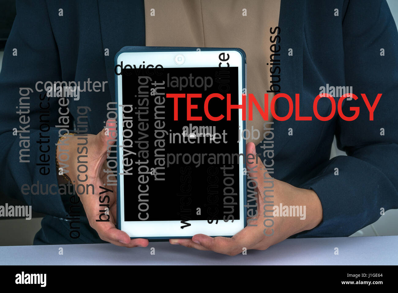 Hand with text. Technology concept Stock Photo - Alamy