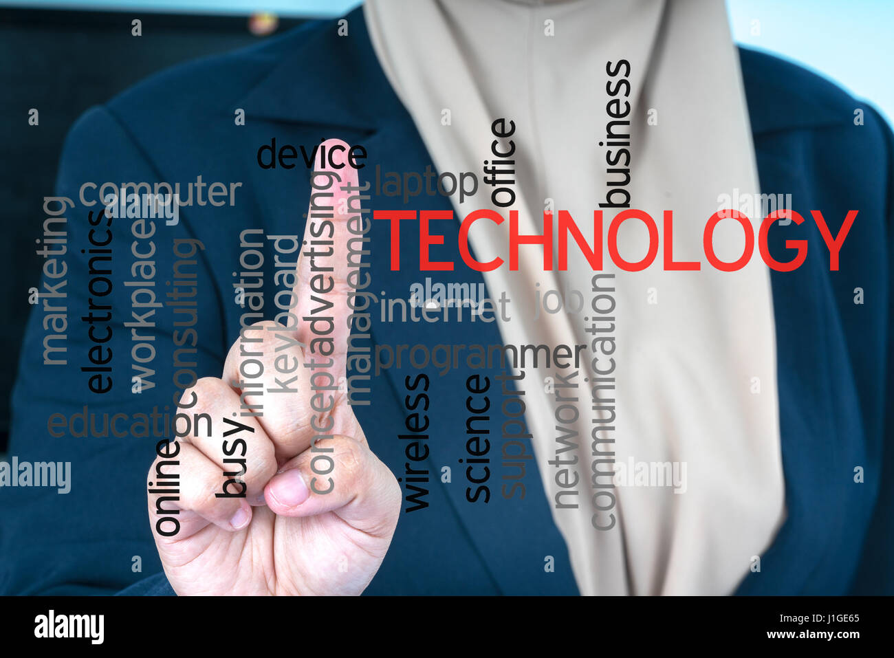 Hand with text. Technology concept Stock Photo - Alamy