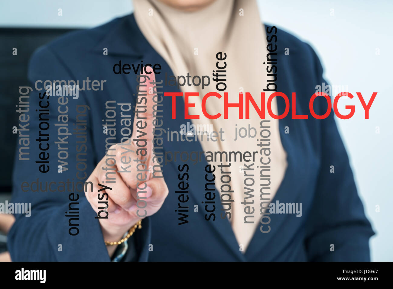 Hand with text. Technology concept Stock Photo - Alamy
