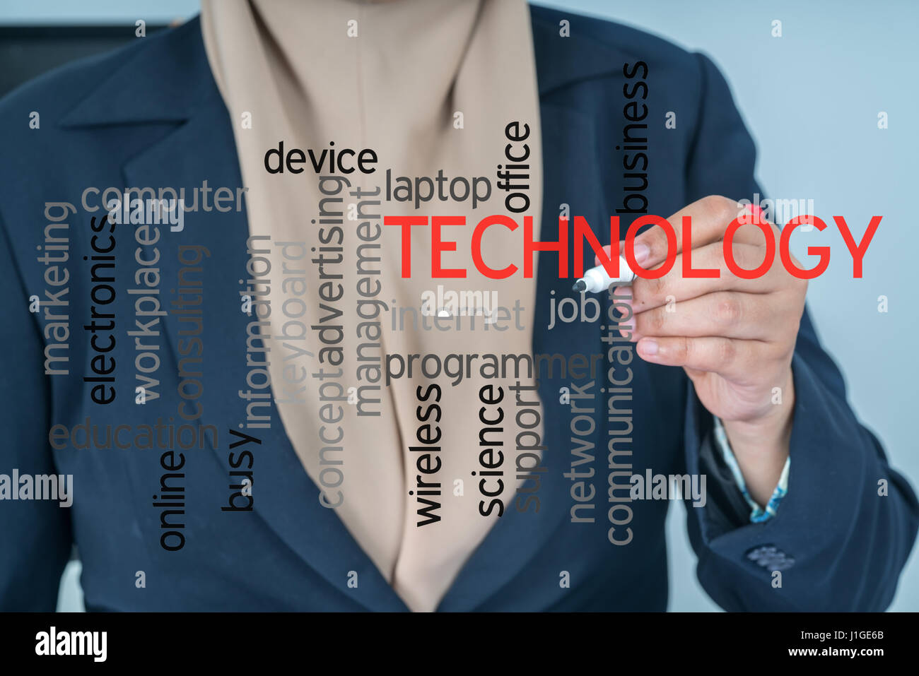 Hand with text. Technology concept Stock Photo - Alamy