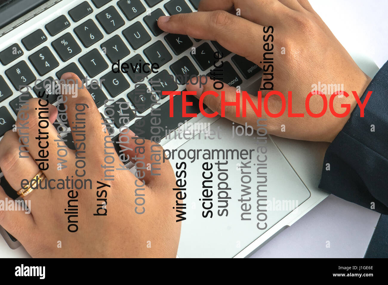 Hand with text. Technology concept Stock Photo - Alamy