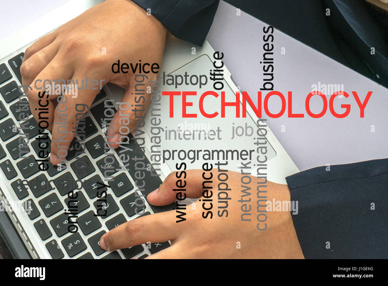 Hand with text. Technology concept Stock Photo - Alamy
