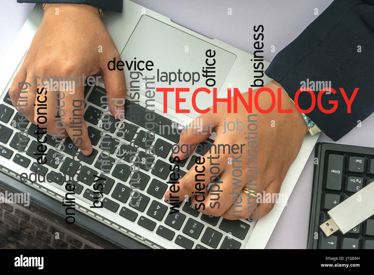 Hand with text. Technology concept Stock Photo - Alamy
