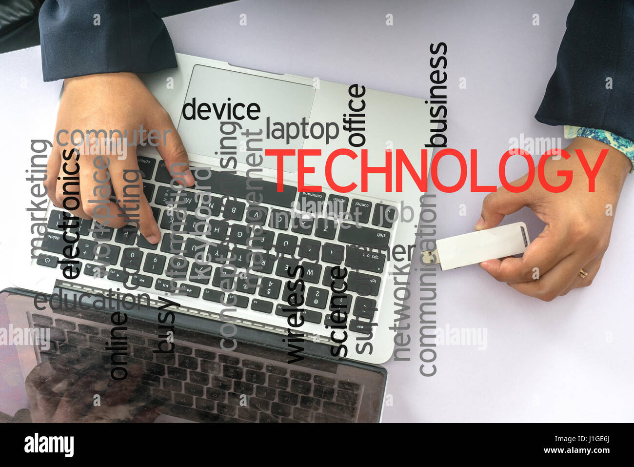 Hand with text. Technology concept Stock Photo - Alamy