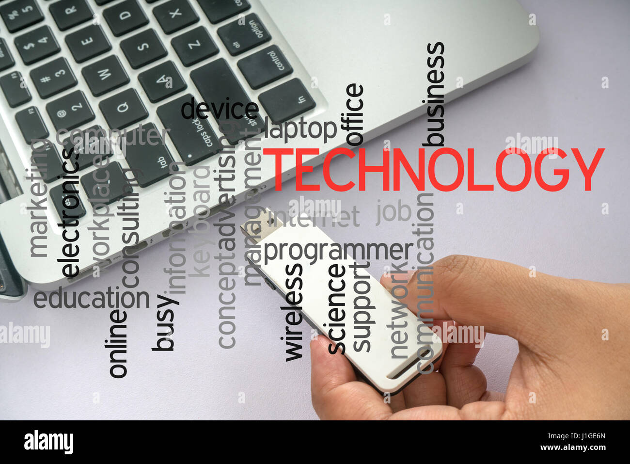 Hand with text. Technology concept Stock Photo - Alamy