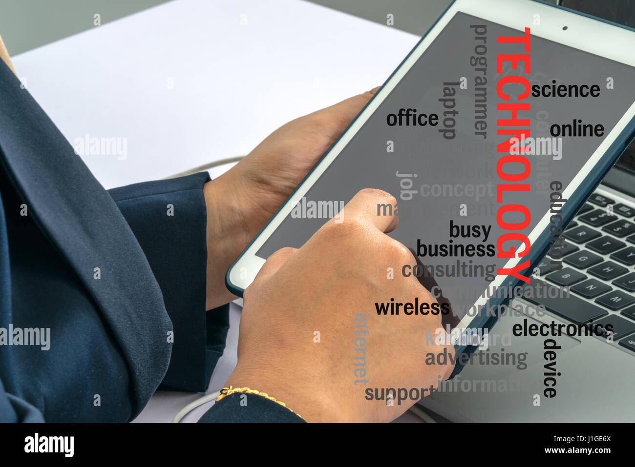 Hand with text. Technology concept Stock Photo - Alamy