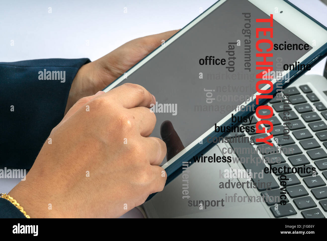 Hand with text. Technology concept Stock Photo - Alamy