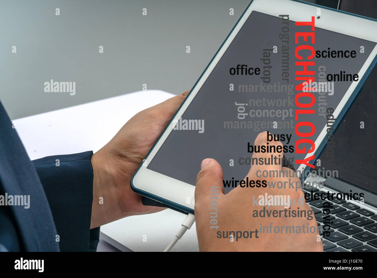 Hand with text. Technology concept Stock Photo - Alamy