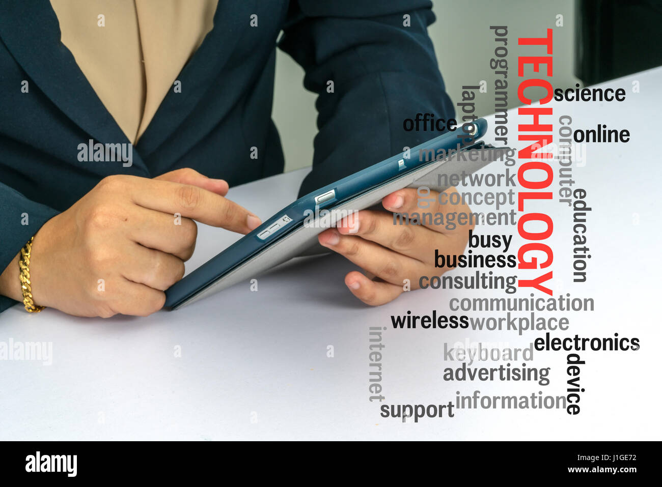 Hand with text. Technology concept Stock Photo - Alamy