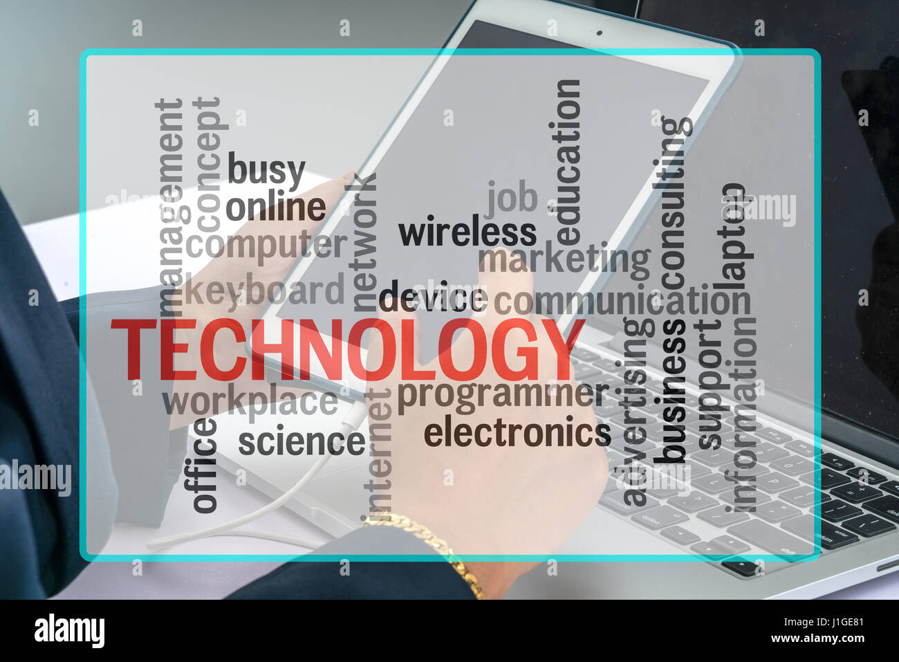 Hand with text. Technology concept Stock Photo - Alamy