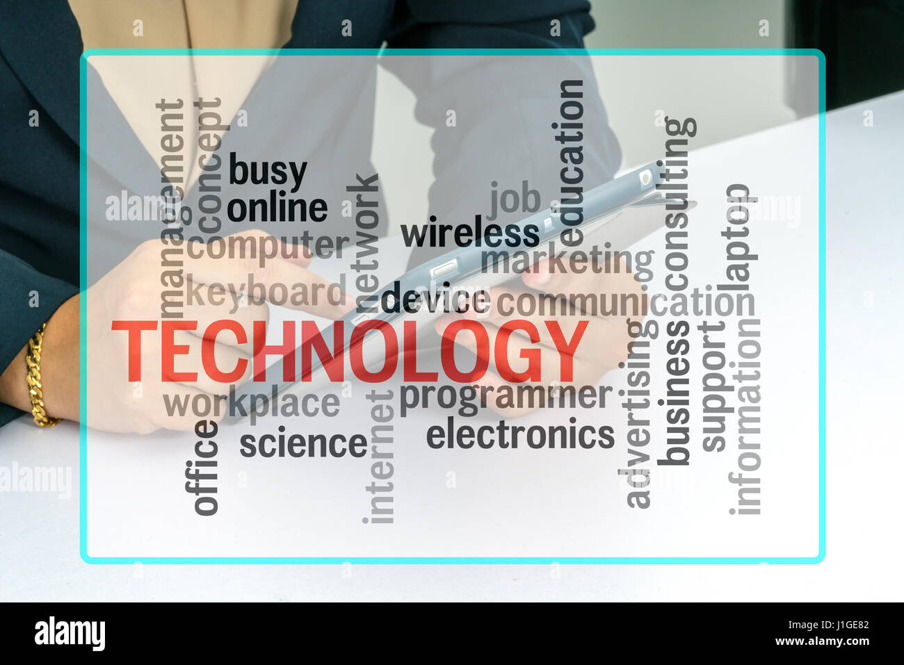 Hand with text. Technology concept Stock Photo - Alamy
