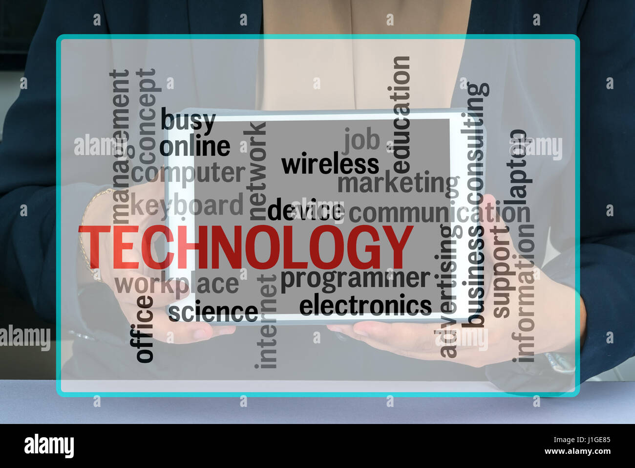 Hand with text. Technology concept Stock Photo - Alamy