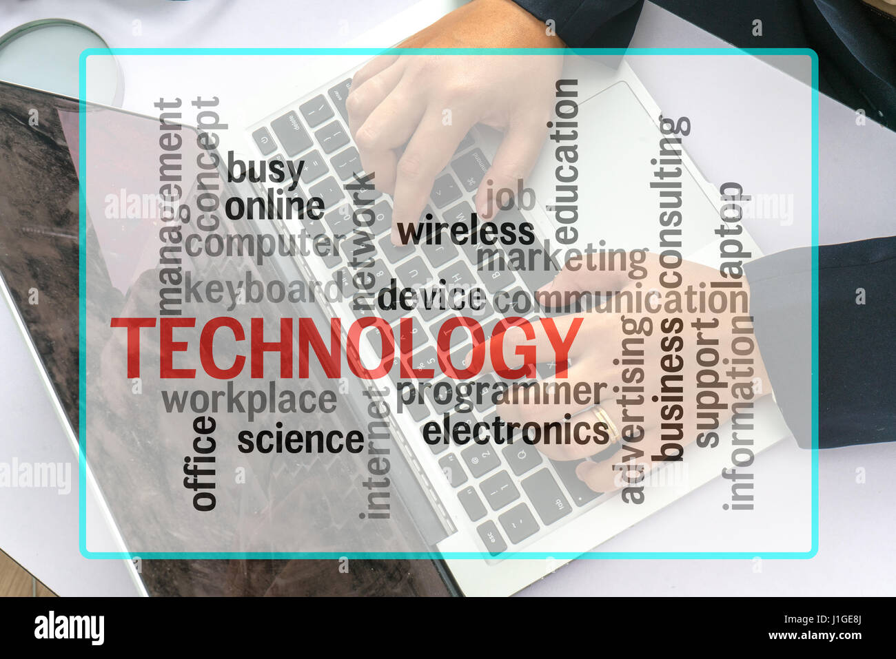 Hand with text. Technology concept Stock Photo - Alamy