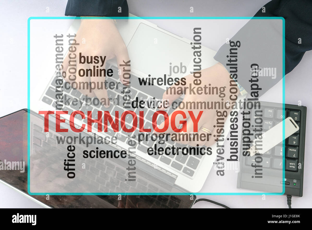 Hand with text. Technology concept Stock Photo - Alamy
