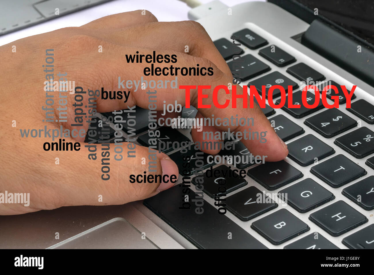 Hand with text. Technology concept Stock Photo - Alamy