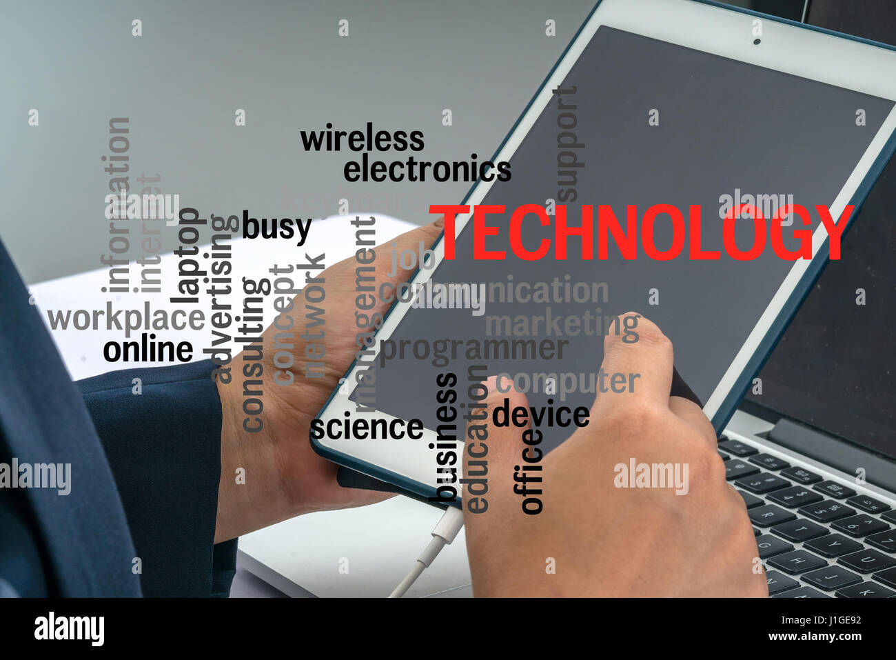 Hand with text. Technology concept Stock Photo - Alamy