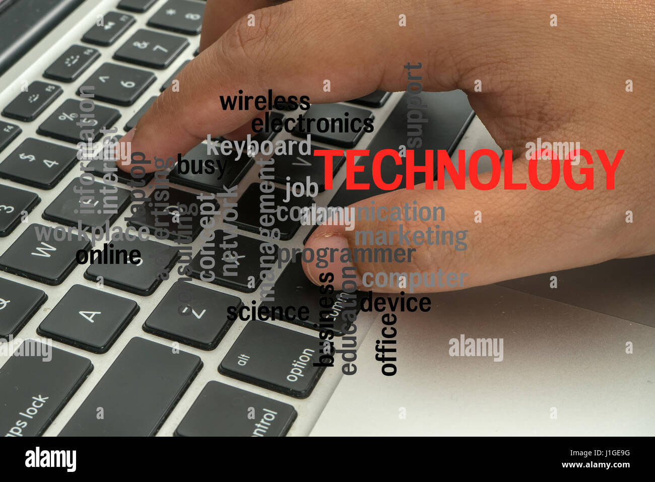 Hand with text. Technology concept Stock Photo - Alamy
