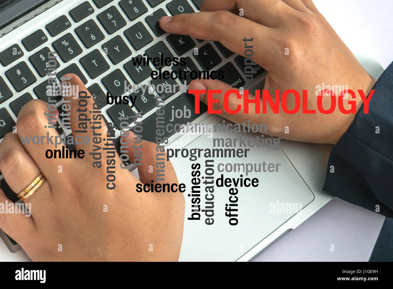 Hand with text. Technology concept Stock Photo - Alamy