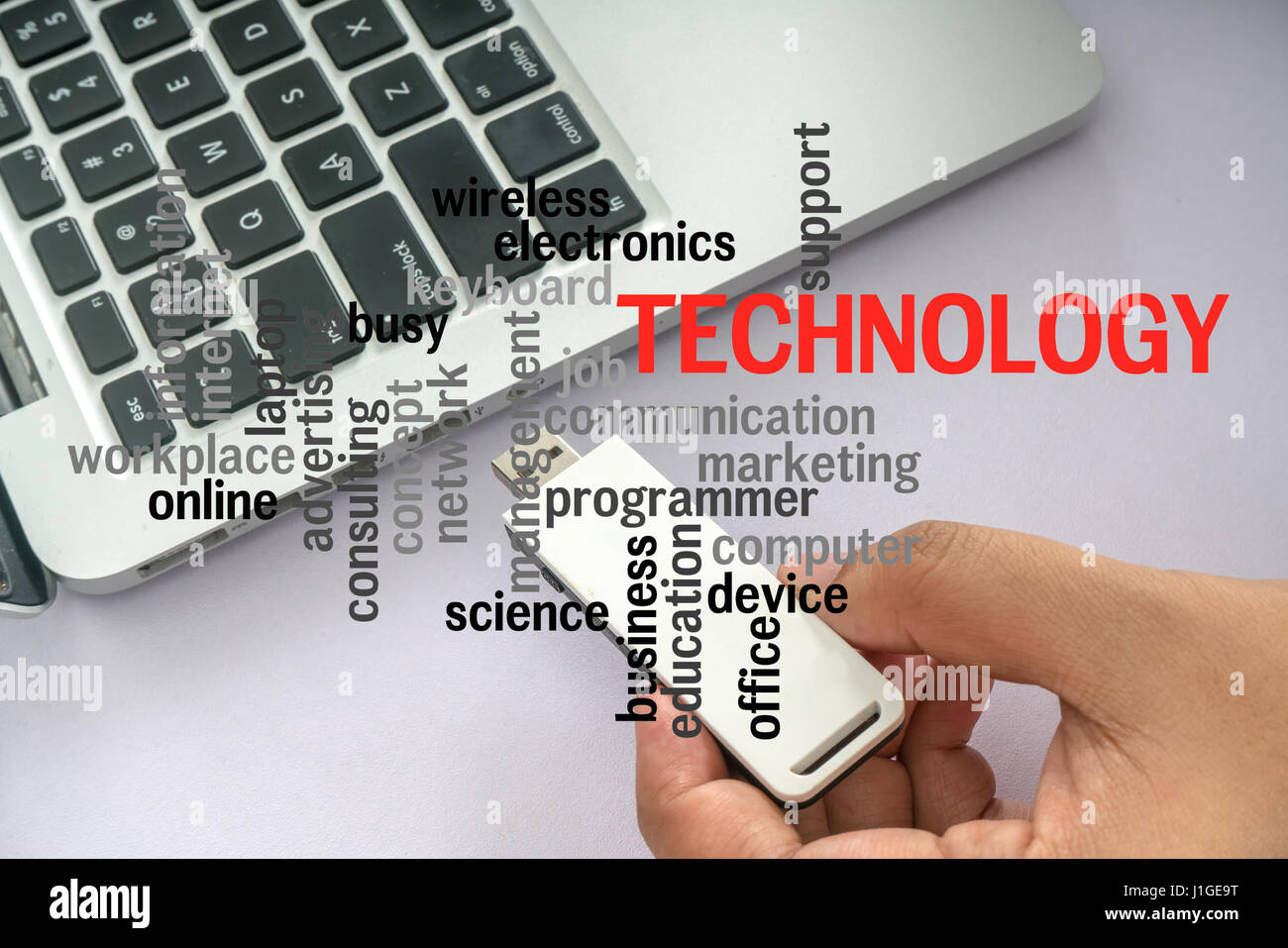 Hand with text. Technology concept Stock Photo - Alamy