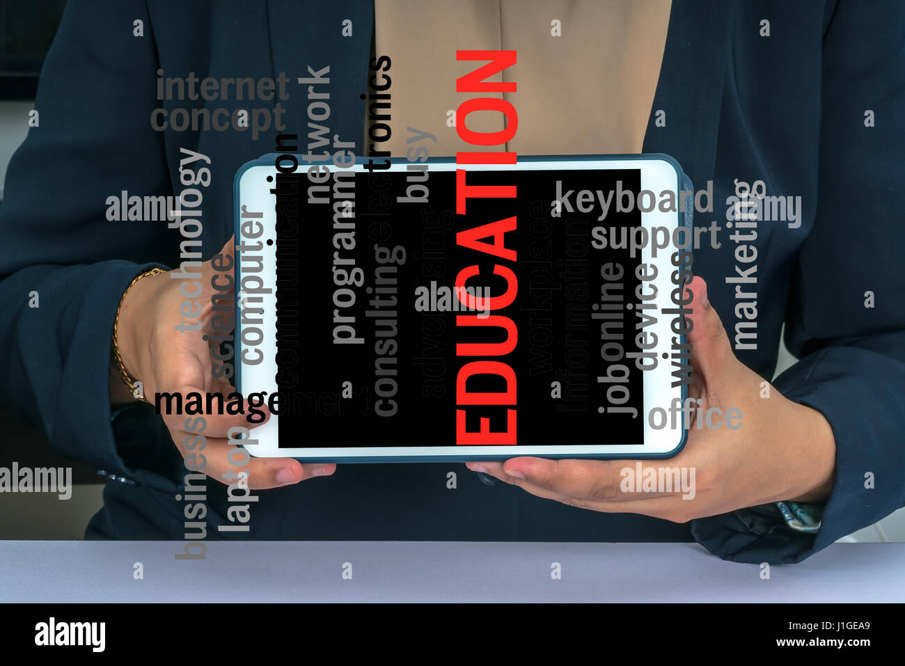 Hand with text. Technology concept Stock Photo - Alamy