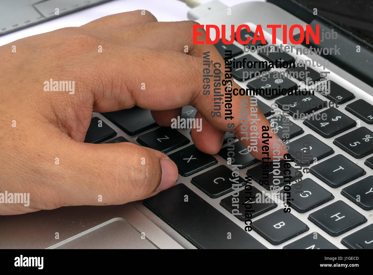 Hand with text. Technology concept Stock Photo - Alamy